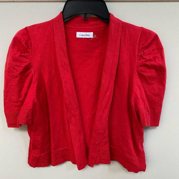 Calvin Klein | Tops | Calvin Klein Cropped Red Cardigan | Poshmark
